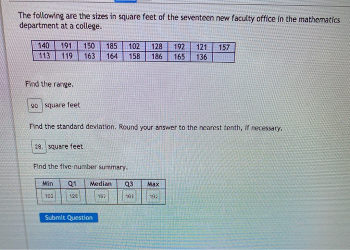 Solved The following are the sizes in square feet of the | Chegg.com