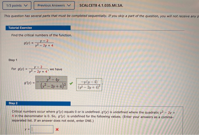 Solved 1/3 points v Previous Answers SCALCET8 4.1.035.MI.SA. | Chegg.com