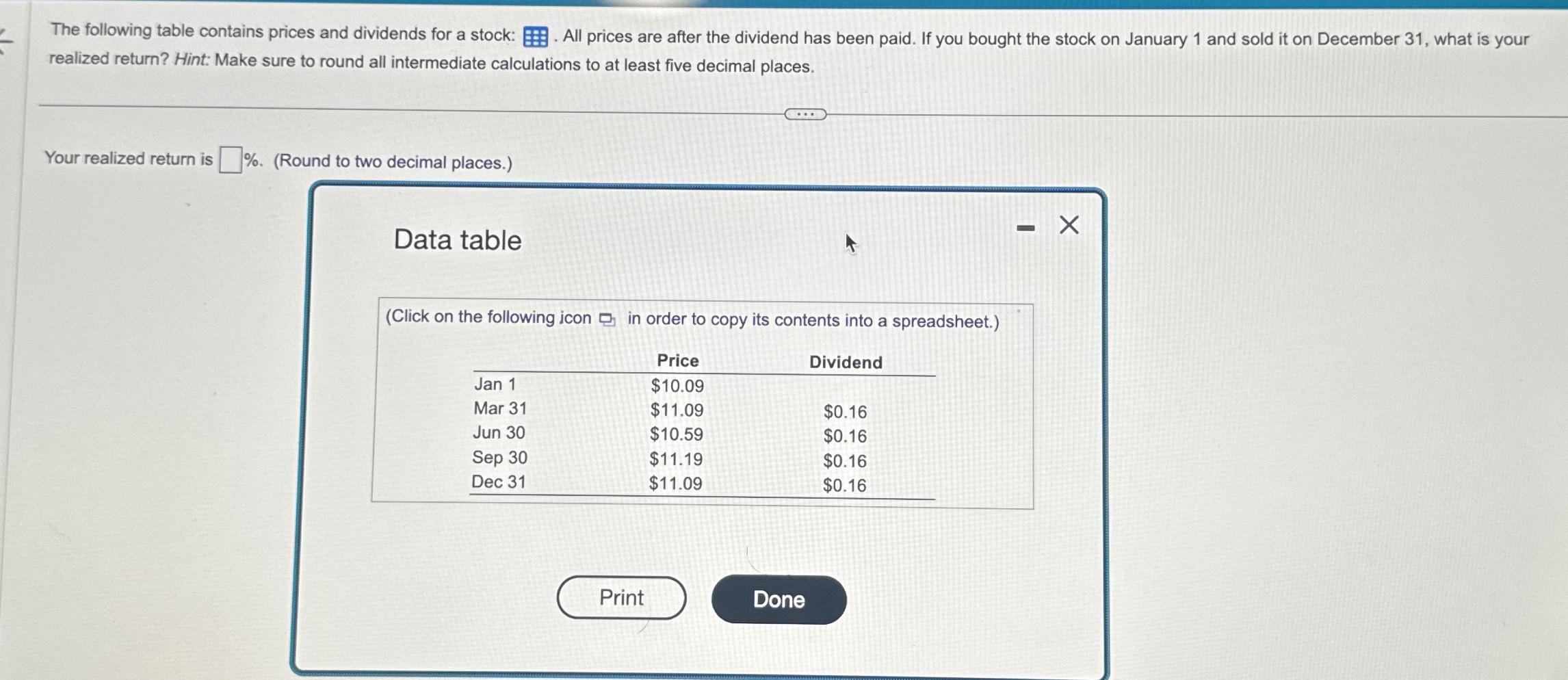 Solved realized return? Hint: Make sure to round all | Chegg.com