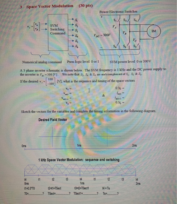 3 Space Vector Modulation (30 pts) Power Electronic | Chegg.com