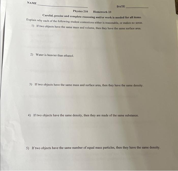 Solved NAME DATE Homework 23 Physies 210 Careful, precise | Chegg.com