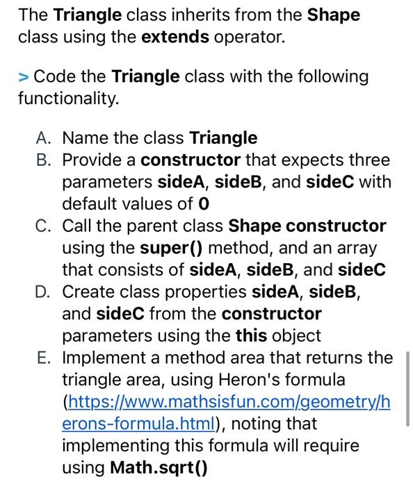 Solved The Triangle class inherits from the Shape class | Chegg.com