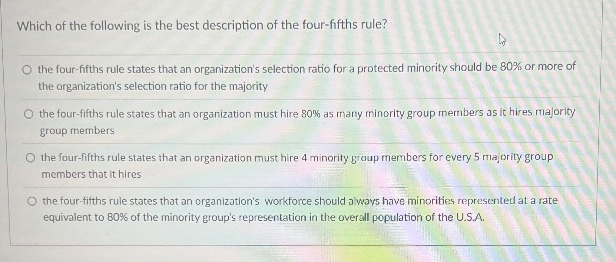 Solved Which of the following is the best description of the | Chegg.com