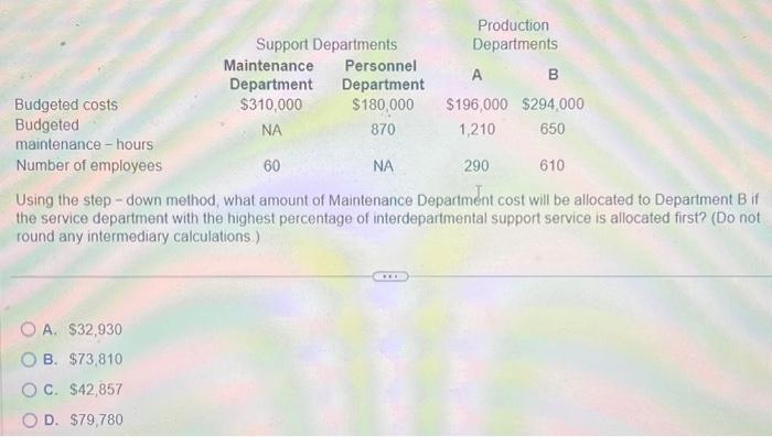 Solved Using the step - down method, what amount of | Chegg.com
