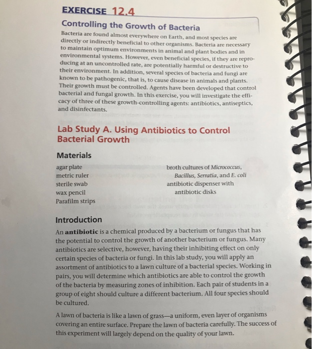 Solved EXERCISE 12.4 Controlling the Growth of Bacteria | Chegg.com