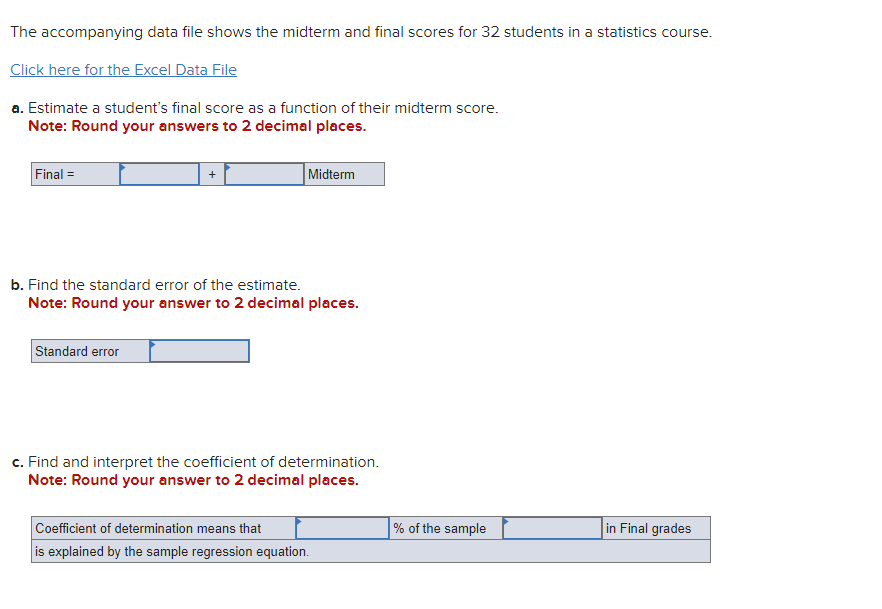 Solved The accompanying data file shows the midterm and | Chegg.com