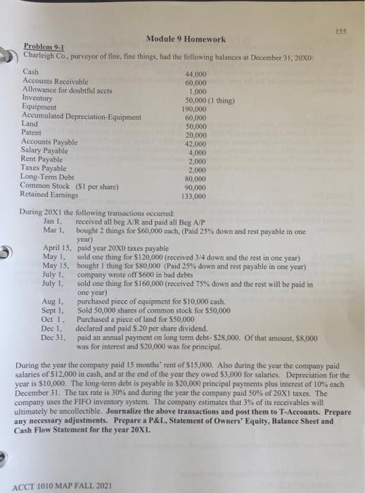 Solved 155 Module 9 Homework Problem 9.1 Charleigh Co. | Chegg.com