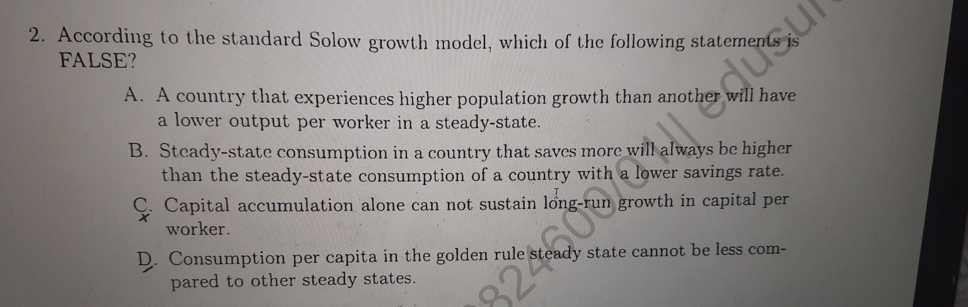 Solved According to the standard Solow growth model, which | Chegg.com