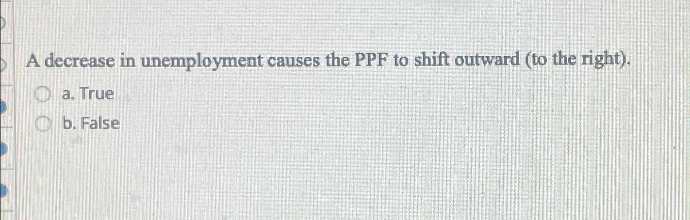 Solved A decrease in unemployment causes the PPF to shift | Chegg.com