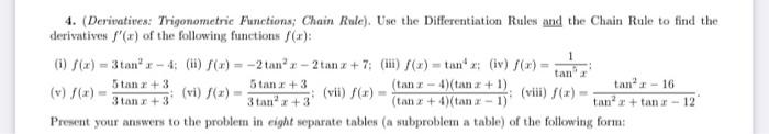 Solved 4. (Derivatives: Trigonometric Functions; Chain | Chegg.com
