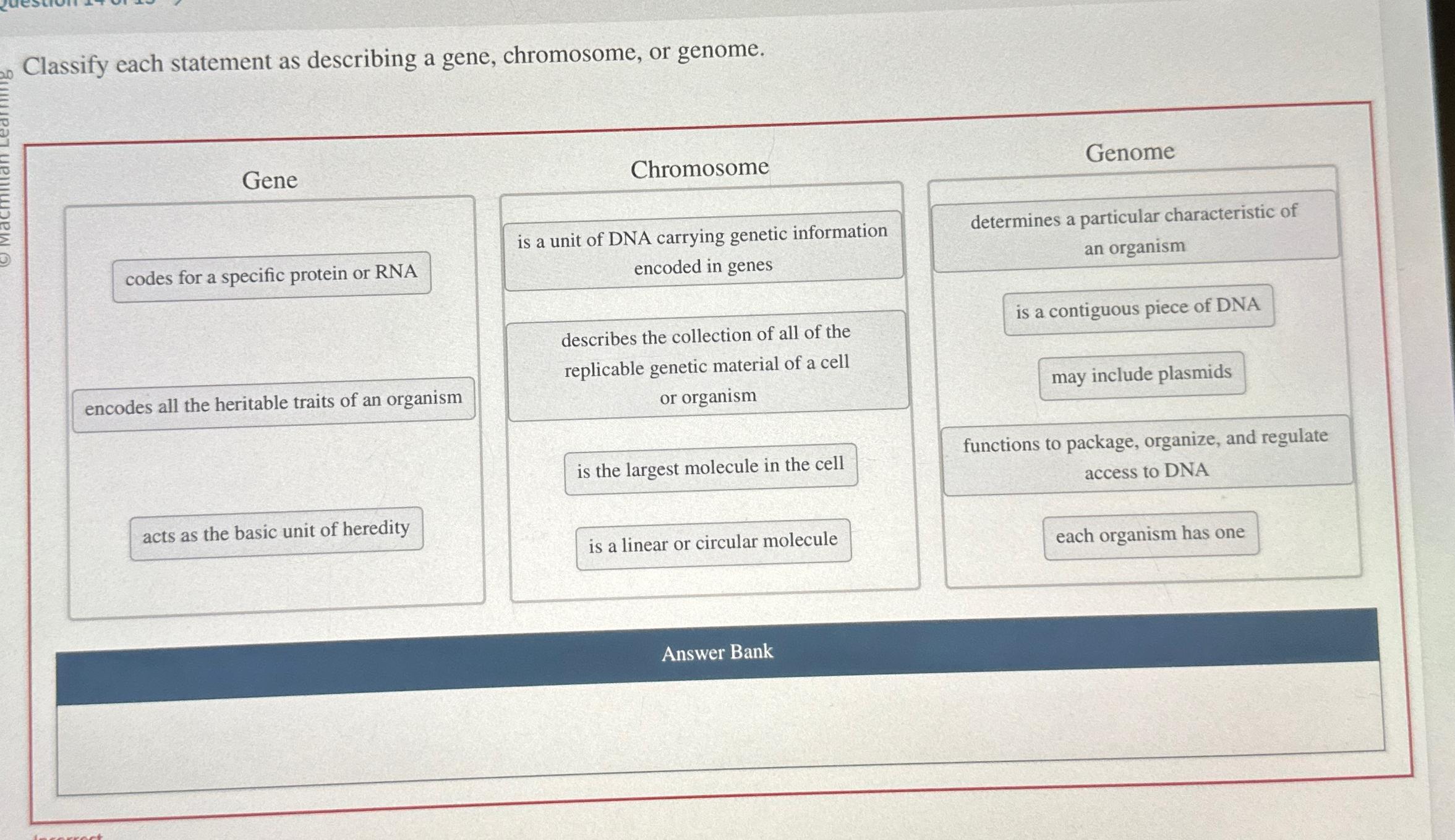 Solved Classify Each Statement As Describing A Gene