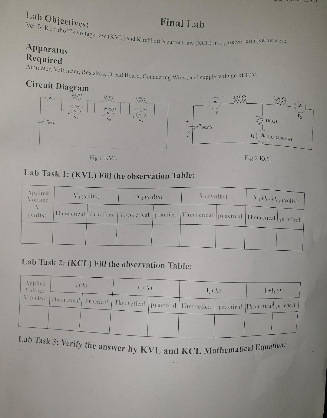 Solved I ab Objectives: Verify Kirchhoff's voltage law | Chegg.com