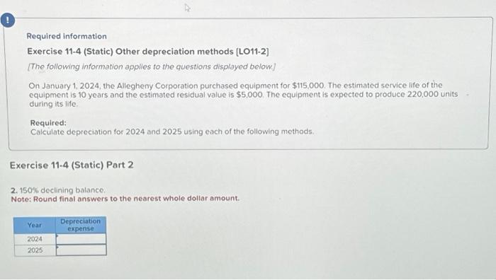 Solved Required information Exercise 11-4 (Static) Other | Chegg.com
