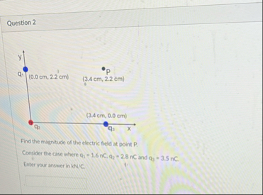 Solved Question 2Find the magnitude of the electric feld at | Chegg.com