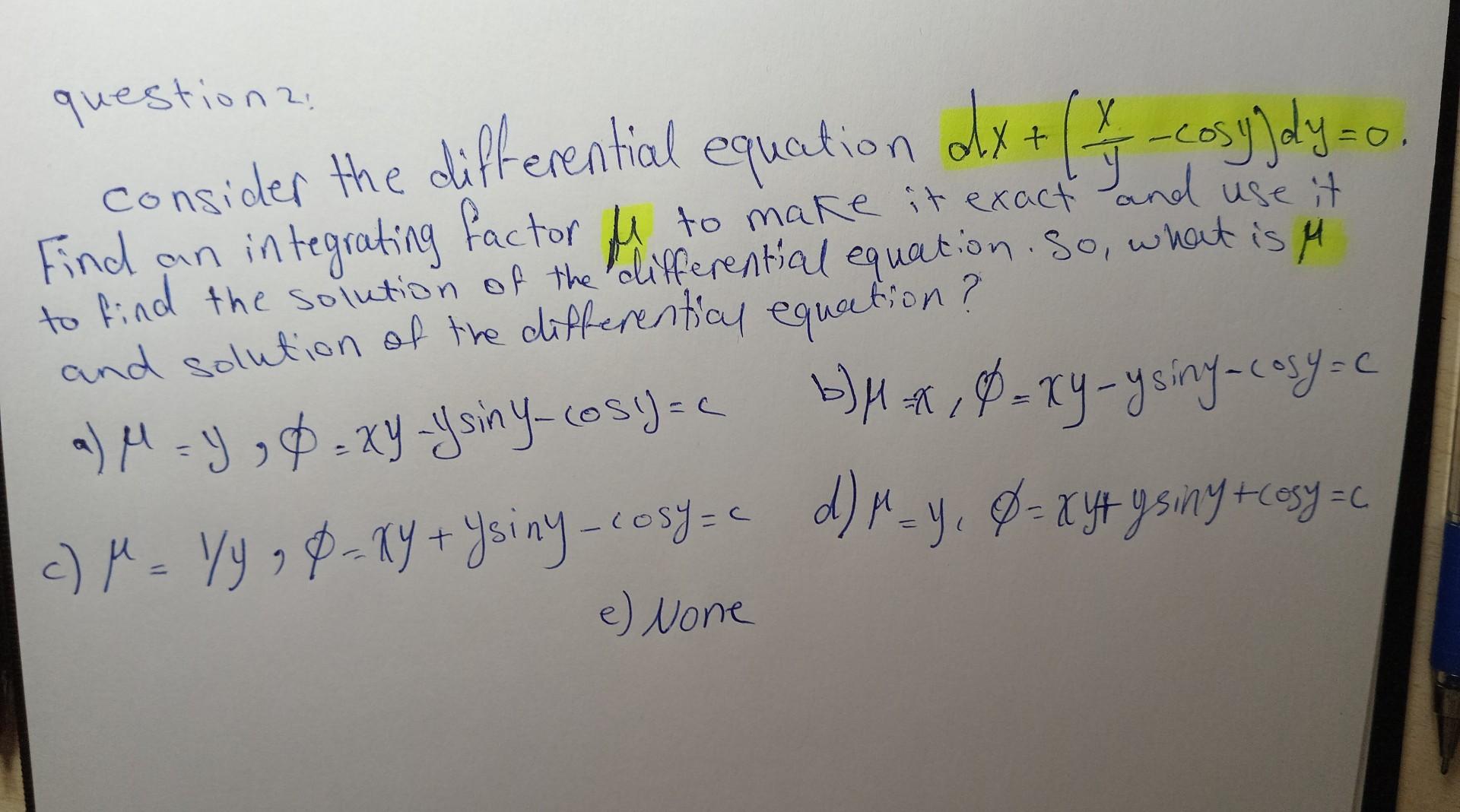 Solved question 2: consider the differential equation | Chegg.com