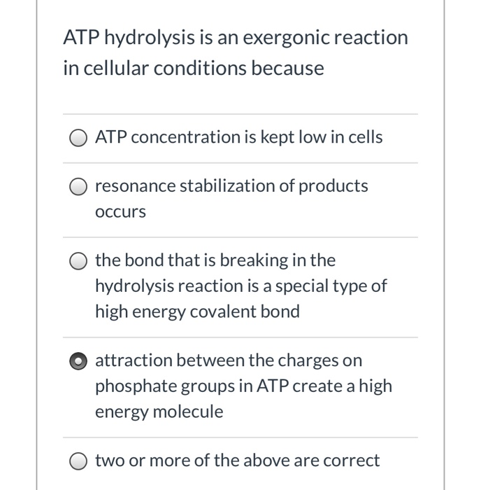 Solved ATP hydrolysis is an exergonic reaction in cellular | Chegg.com