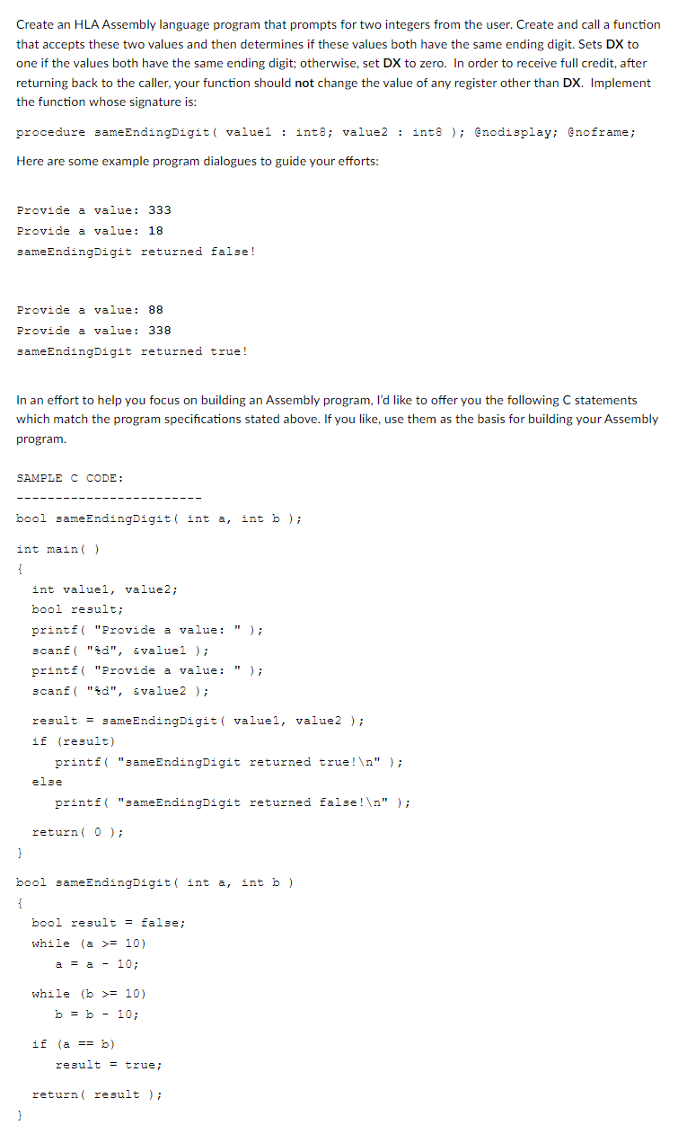 Solved The Task Is To Create An Hla Assembly Language