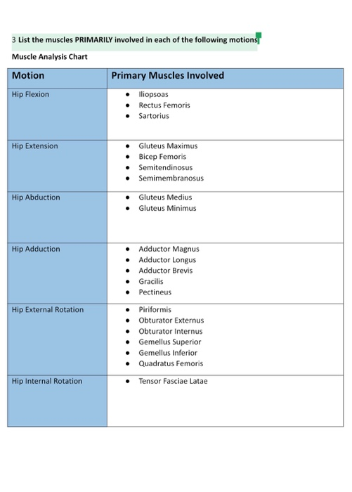 Solved 3 List the muscles PRIMARILY involved in each of the | Chegg.com