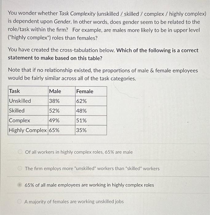 Solved You wonder whether Task Complexity (unskilled / | Chegg.com