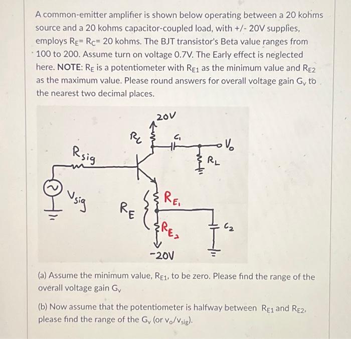 Solved A common-emitter amplifier is shown below operating | Chegg.com