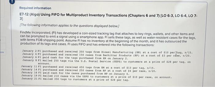 Solved Required information E7-12 (Algo) Using FIFO for | Chegg.com
