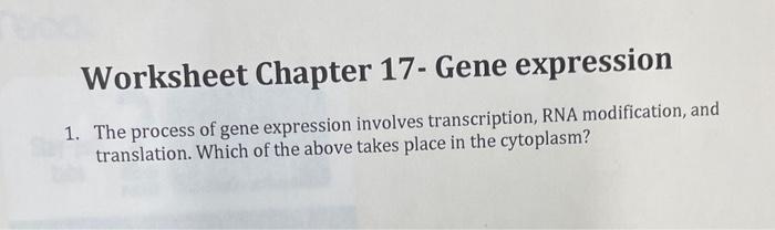 Worksheet Chapter 17-Gene expression 1. The process | Chegg.com