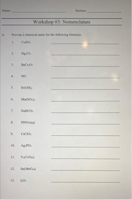 Solved Provide a chemical name for the following formulas: | Chegg.com
