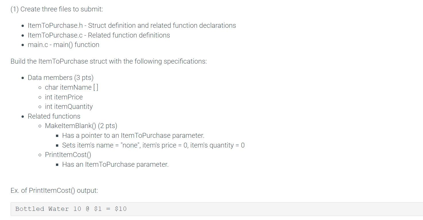 Solved (1) Create three files to submit: - ItemToPurchase.h | Chegg.com
