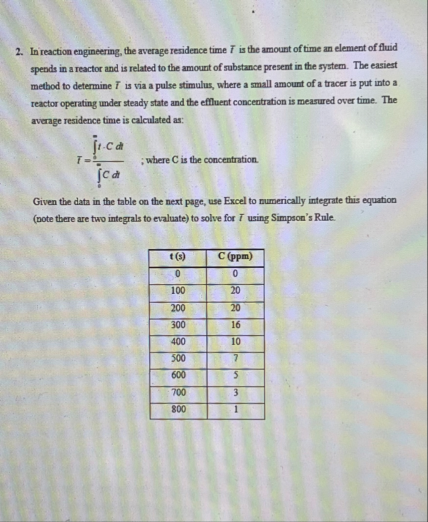 Solved In reaction engineering, the average residence time | Chegg.com