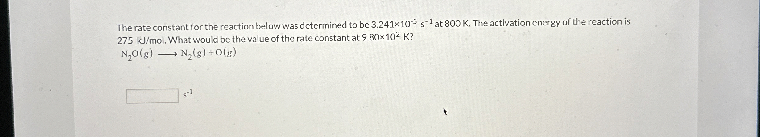 Solved The rate constant for the reaction below was | Chegg.com