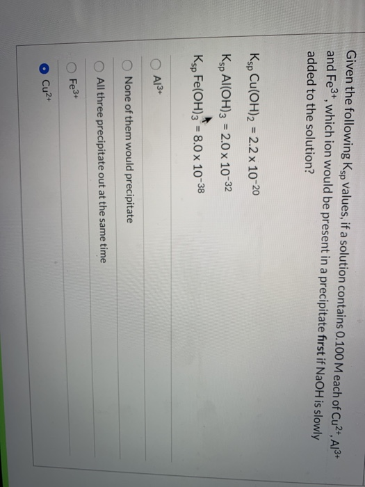 Solved Given the following Ksp values, if a solution | Chegg.com