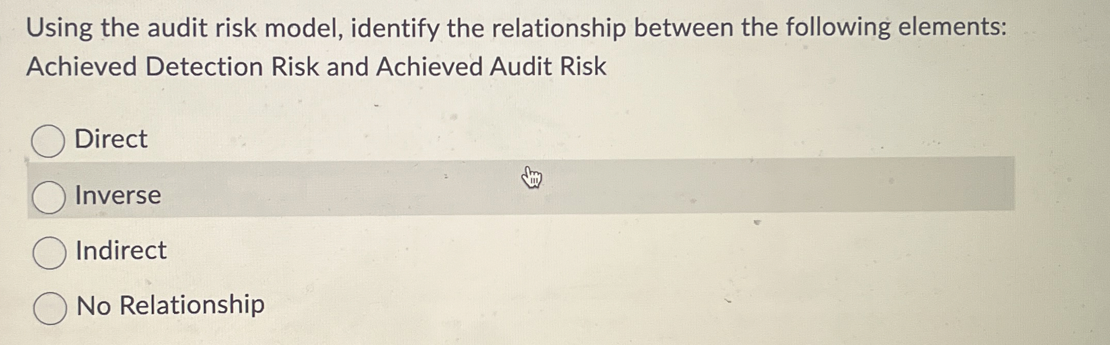 Solved Using the audit risk model, identify the relationship | Chegg.com