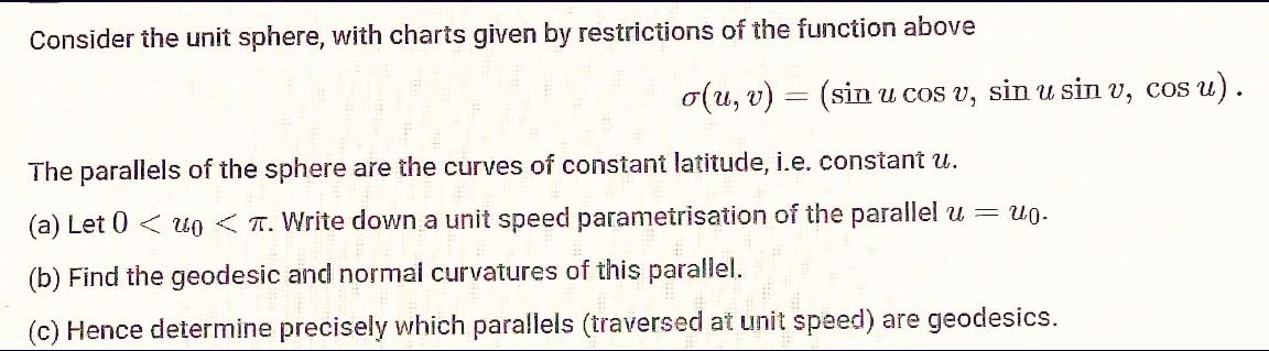Solved Consider the unit sphere, with charts given by | Chegg.com