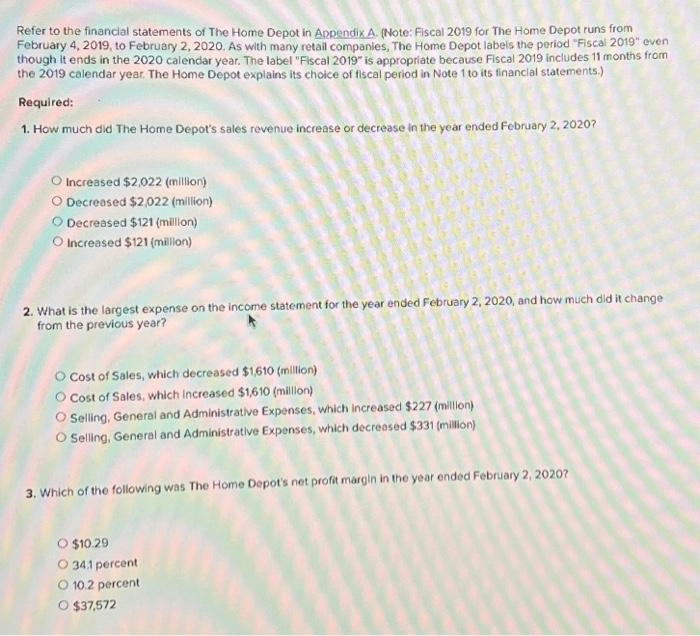 Solved Refer to the financial statements of The Home Depot | Chegg.com