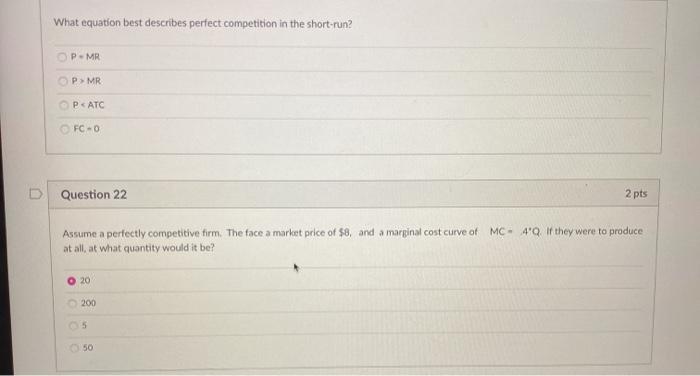 Solved What equation best describes perfect competition in | Chegg.com
