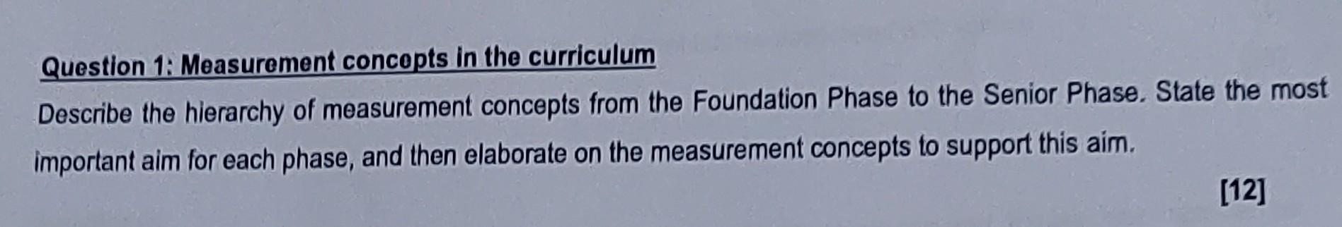 Solved Question 1: Measurement concepts in the curriculum | Chegg.com