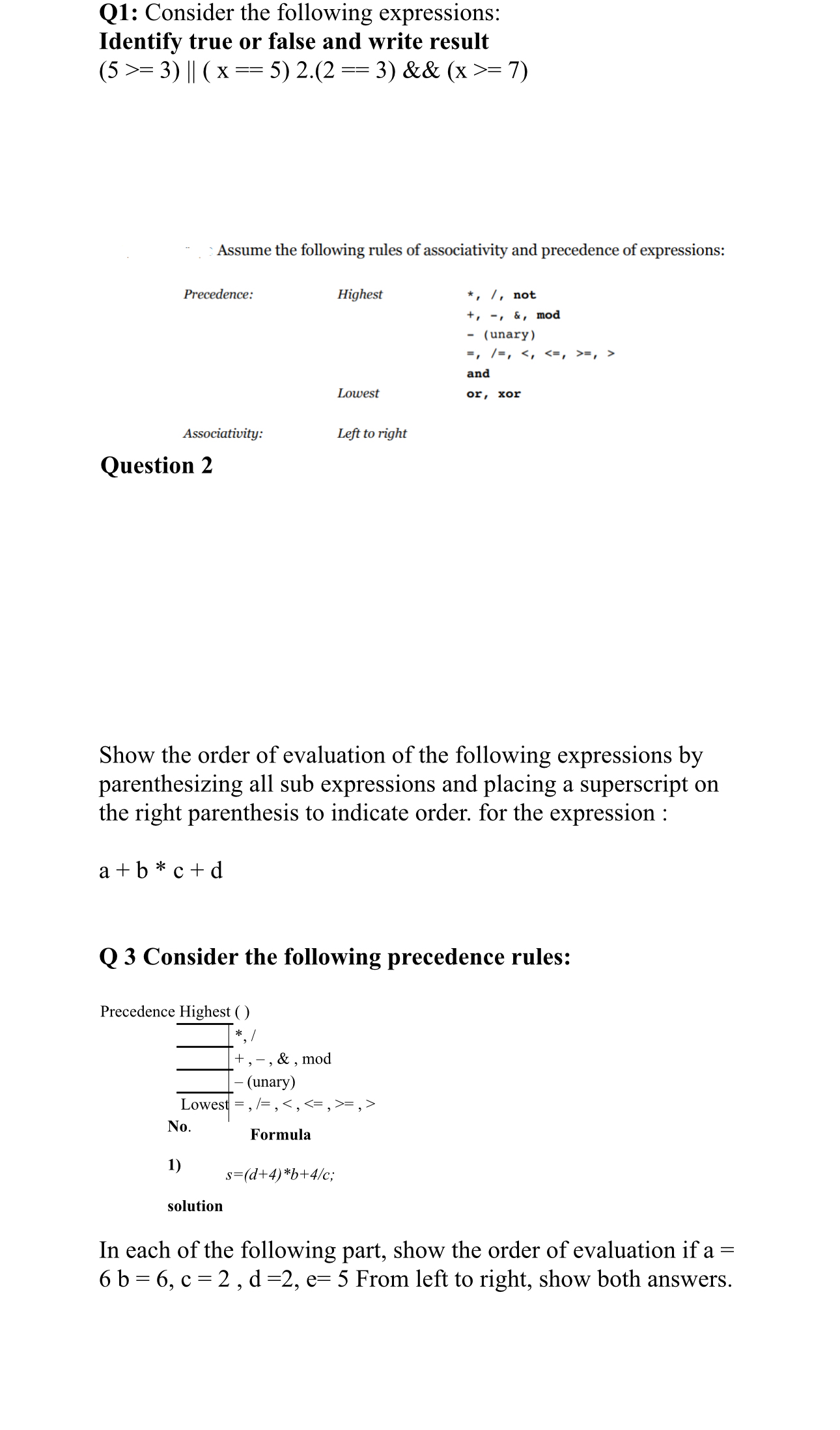 Solved Q1: Consider the following expressions: Identify true | Chegg.com