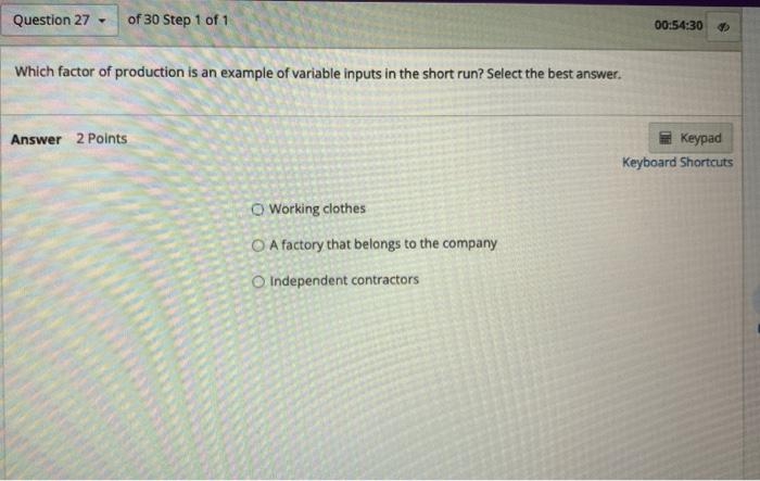 Solved Which factor of production is an example of variable | Chegg.com