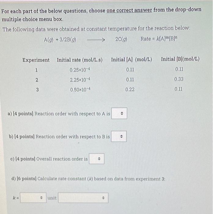 Solved For each part of the below questions, choose one | Chegg.com