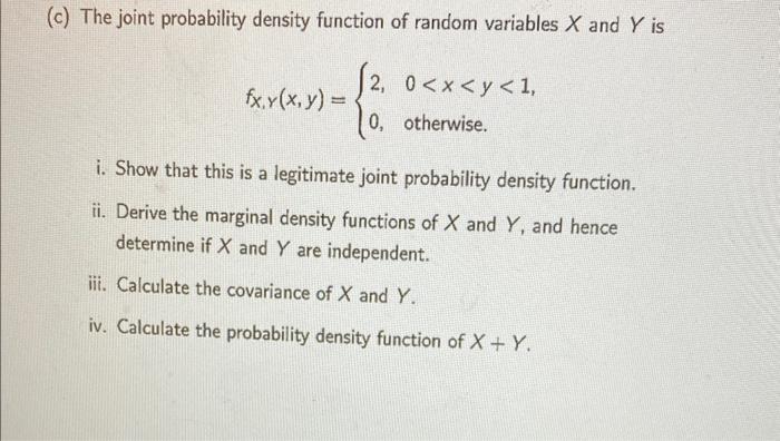 Solved c) The joint probability density function of random | Chegg.com