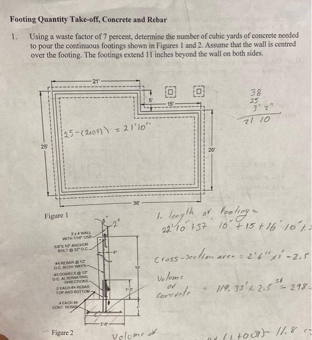 Solved Footing Quantity Take-off, Concrete and Rebar 1. | Chegg.com