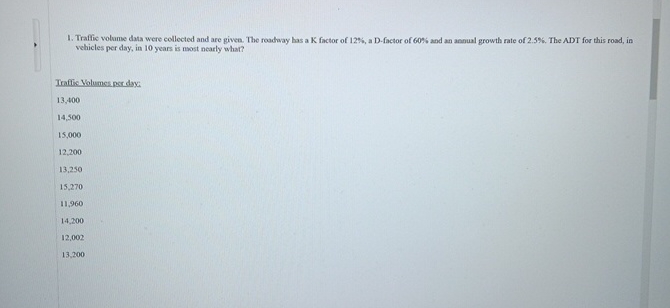 Solved Traffic volome data were collected and are given. The | Chegg.com