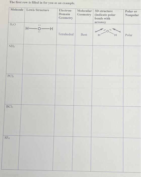 Solved The first row is filled in for you as an example. | Chegg.com