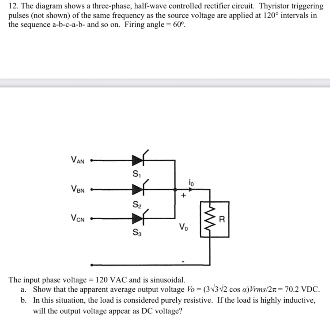 Solved The diagram shows a three-phase, half-wave controlled | Chegg.com