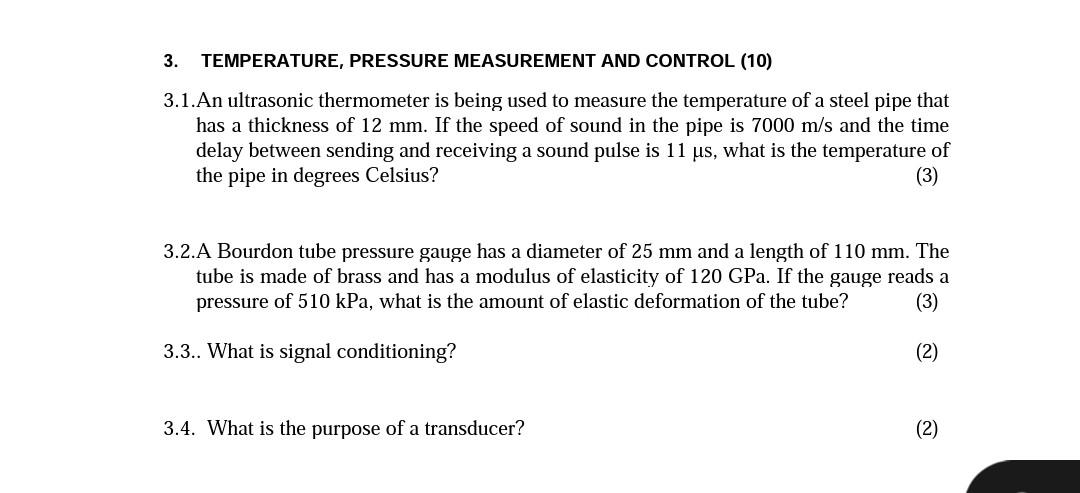 Solved 3. TEMPERATURE, PRESSURE MEASUREMENT AND CONTROL (10) | Chegg.com