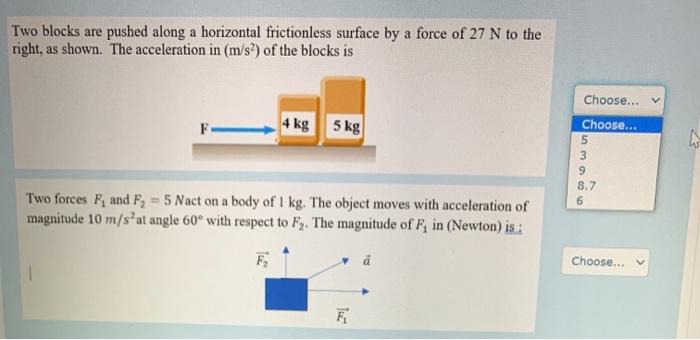 Solved Two blocks are pushed along a horizontal frictionless | Chegg.com