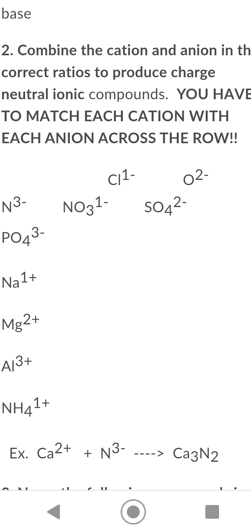 Solved base 2. Combine the cation and anion in th correct | Chegg.com