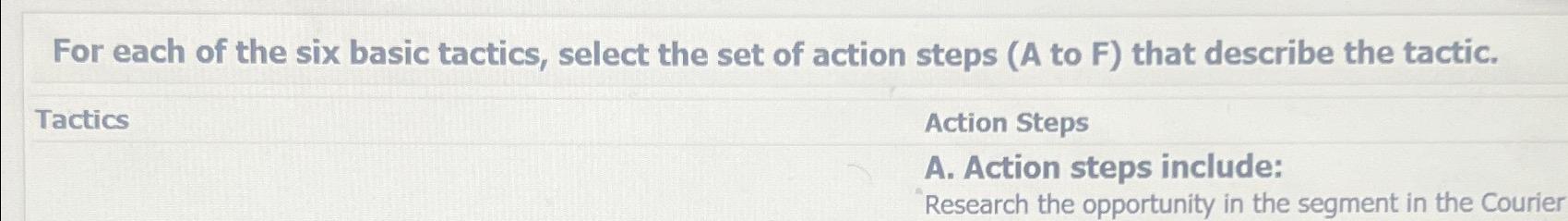 Solved For each of the six basic tactics, select the set of | Chegg.com