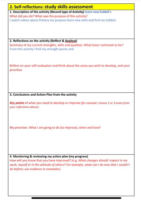2. Self-reflections: study skills assessment 1. | Chegg.com