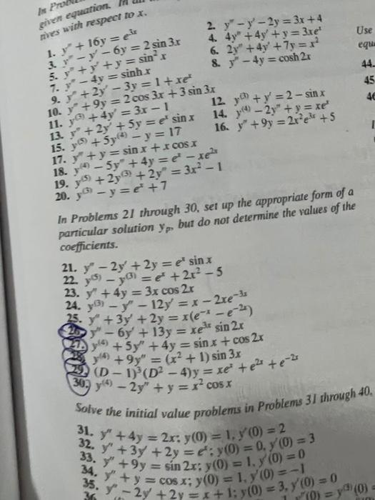 Solved 2. y′′−y′−2y=3x+4 4. 4y′′+4y′+y=3xe2 6. | Chegg.com